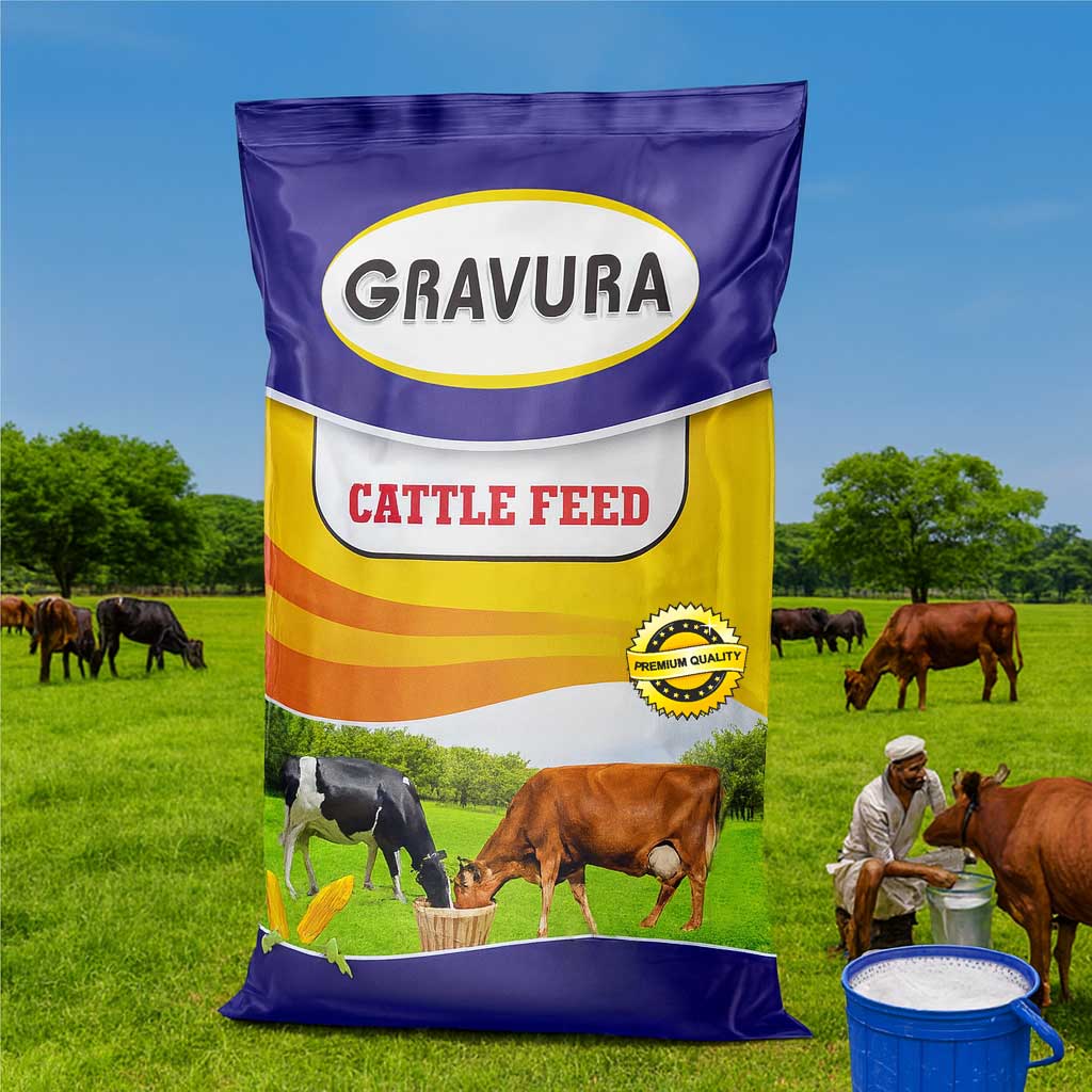 Blue and Yellow Cattle Feed Packaging Template – Gravura Designs